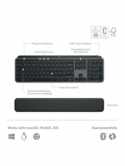 סט לוג`יטק אלחוטי LOGITECH MX KEYS S COMBO