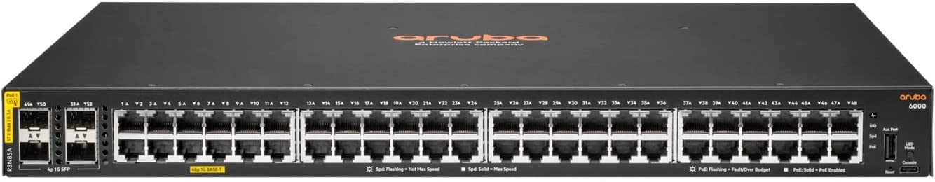 מתג תקשורת מנוהל HPE Aruba 6000 48G Class4 PoE 370W 4SFP Switch R8N85A