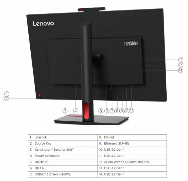 מסך לנובו כולל מצלמה ומיקרופון מובנה Lenovo ThinkVision 27'' T27HV-30 ...